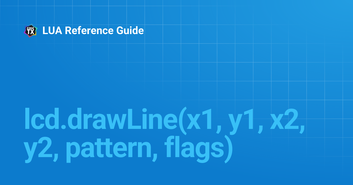 lcd.drawLine(x1, y1, x2, y2, pattern, flags) | LUA Reference Guide