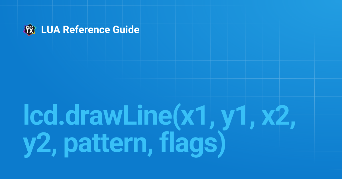 lcd.drawLine(x1, y1, x2, y2, pattern, flags) | LUA Reference Guide
