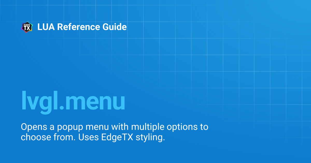 lvgl.menu | LUA Reference Guide